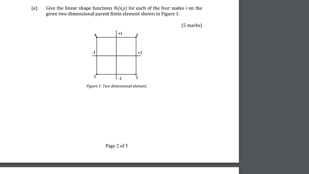 Solved (e) Give the linear shape functions Ni(x.y) for each | Chegg.com