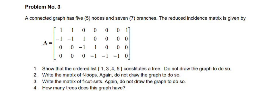 Solved Problem No. 3 A connected graph has five (5) nodes | Chegg.com