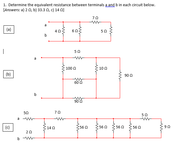 Solved Determine the equivalent resistance between terminals | Chegg.com