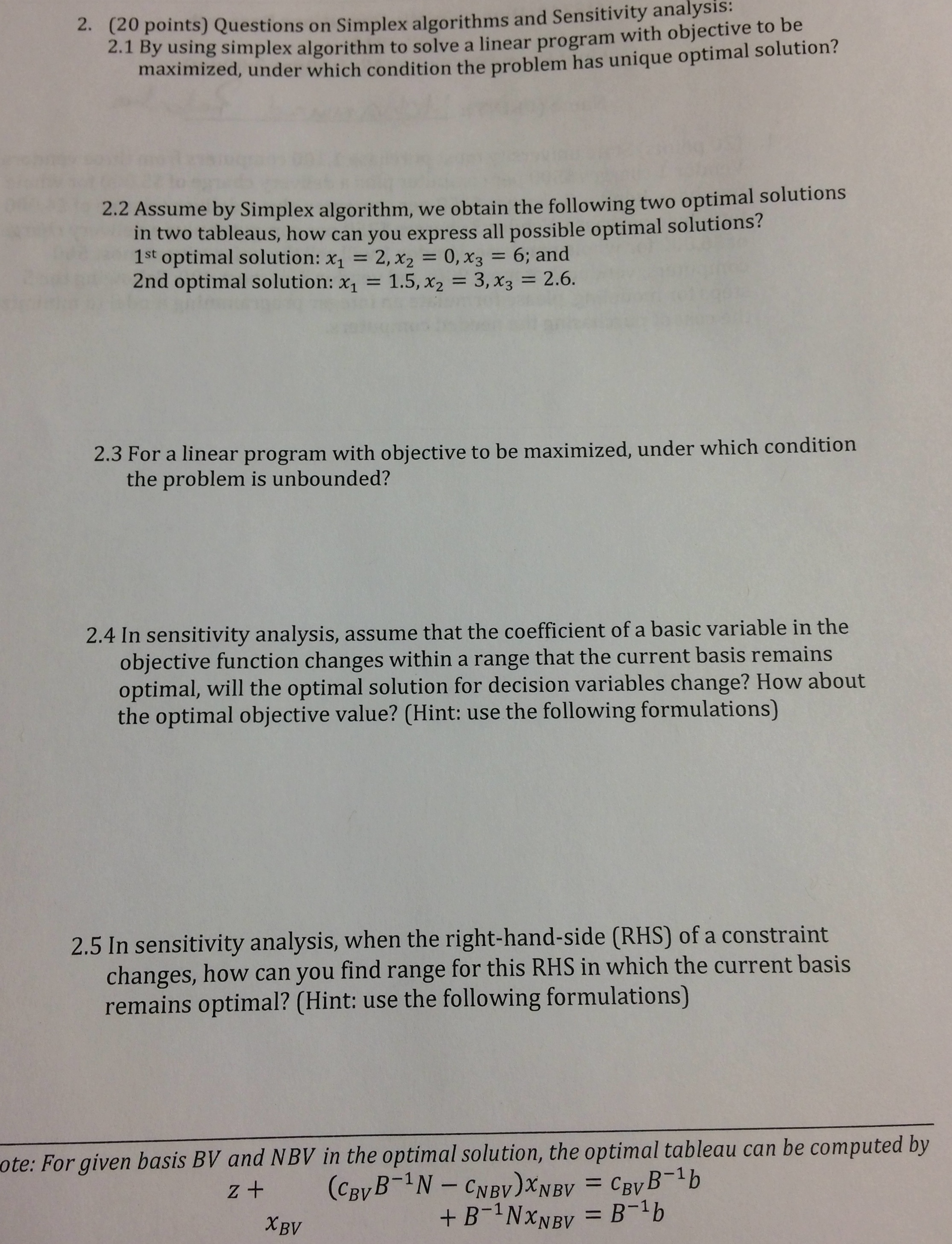 Solved Questions on Simplex algorithms and Sensitivity | Chegg.com