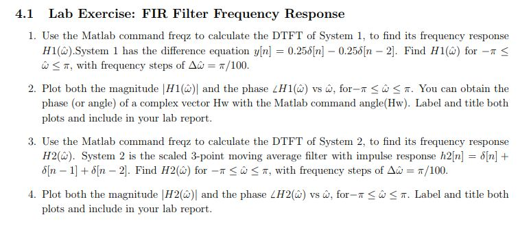 Solved 4.1 Lab Exercise: FIR Filter Frequency Response 1. | Chegg.com