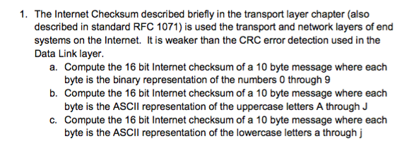 Solved 1 The Internet Checksum Described Briefly In The 