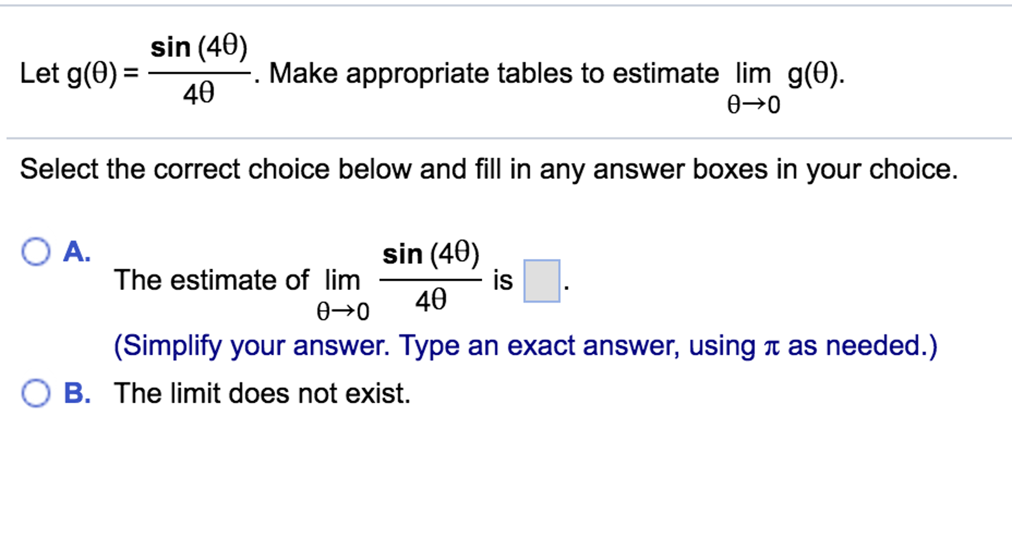 Solved Let g(theta) = sin(4 theta)/4 theta. Make appropriate | Chegg.com
