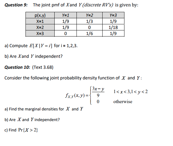 Solved Question 9: The joint pmf of Xand Y(discrete RV's) is | Chegg.com