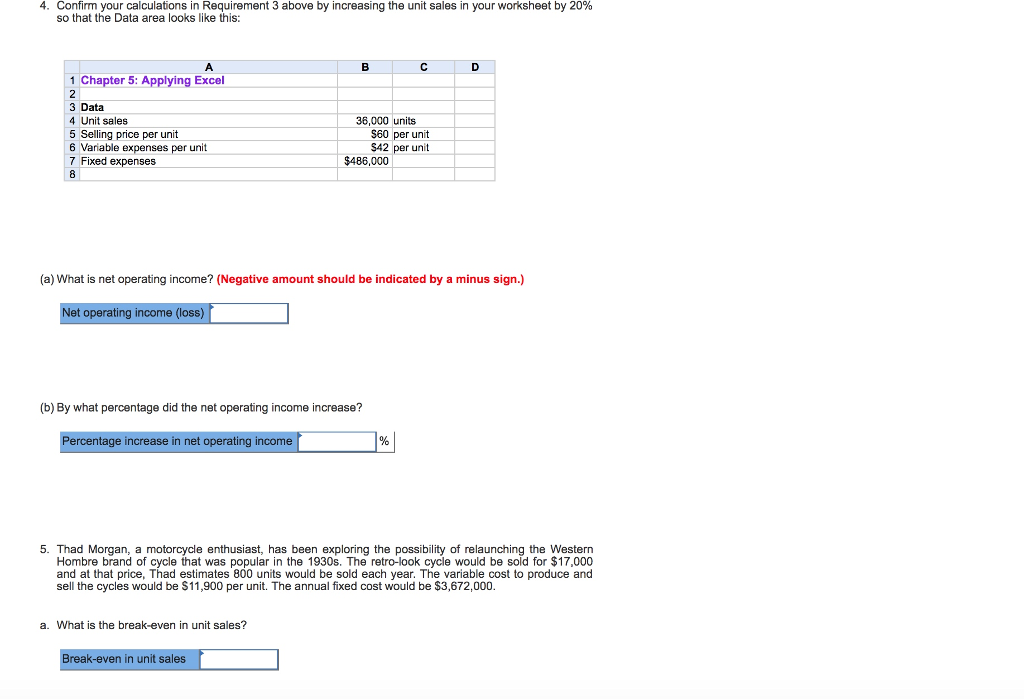 Solved 1 Chapter 5: Applying Excel 2 3 Data 4 Unit sales 5 | Chegg.com