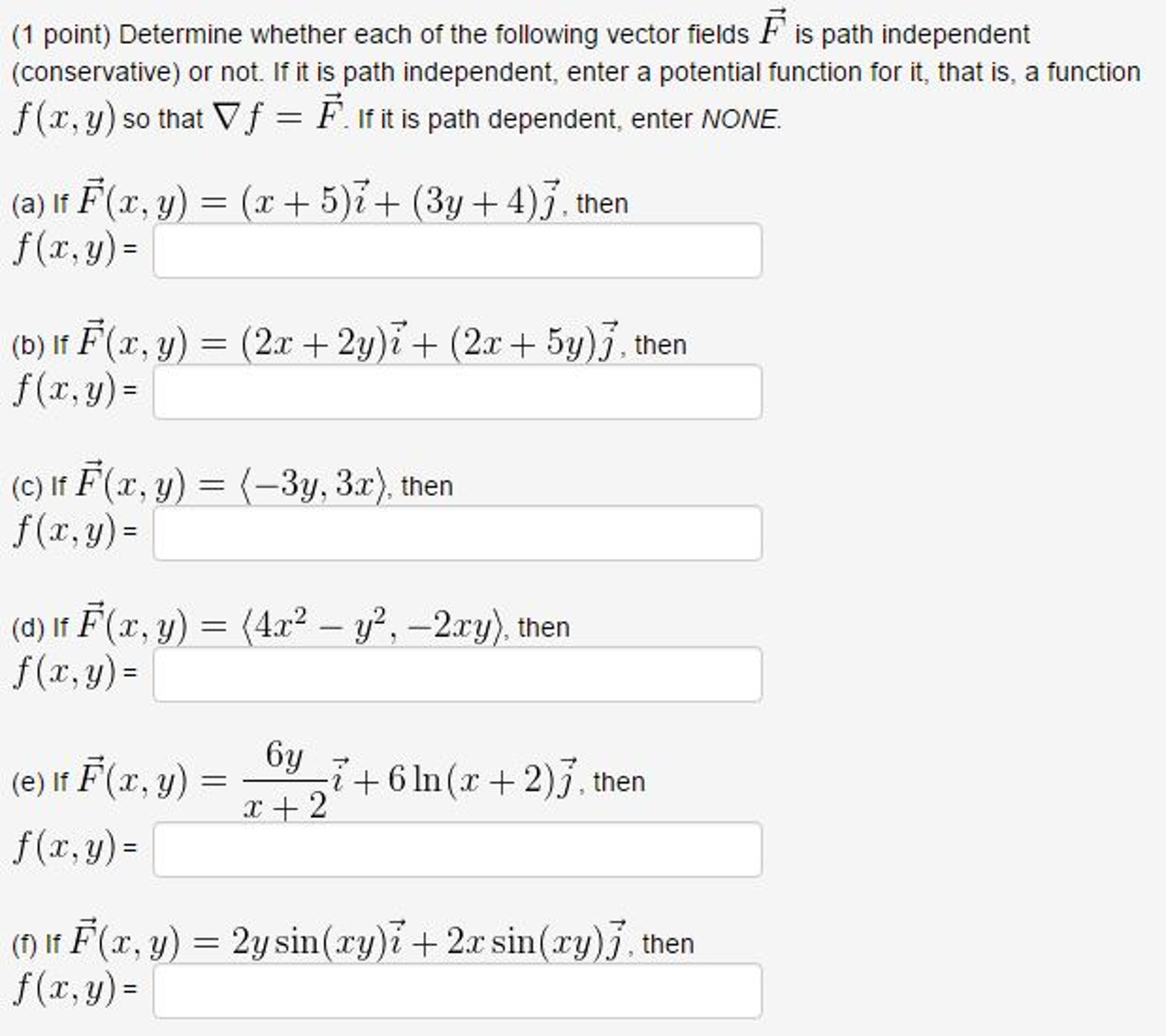 Solved Determine whether each of the following vector fields | Chegg.com