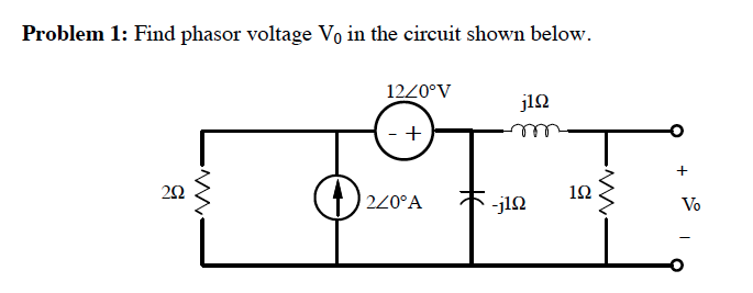 Solved Find phasor voltage V0 in the circuit shown below. | Chegg.com