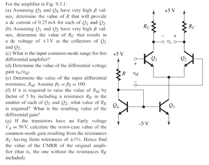 Solved For the amplifier in Fig. 9.3.1 (a) Assuming 3 and Q4 | Chegg.com