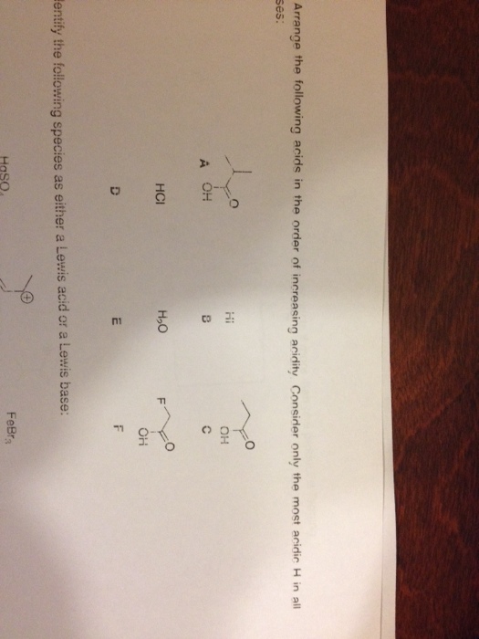 Solved Arrange the following acids in the order of | Chegg.com