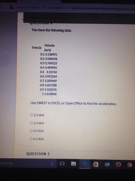 Solved Use LINEST in EXCEL or Open Office to find the | Chegg.com