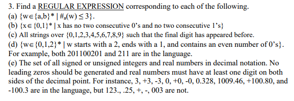 Solved 3. Find a REGULAR EXPRESSION corresponding to each of | Chegg.com