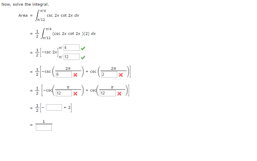 Solved Now Solve The Integral Area Integral pi 4 Pi 4 Chegg