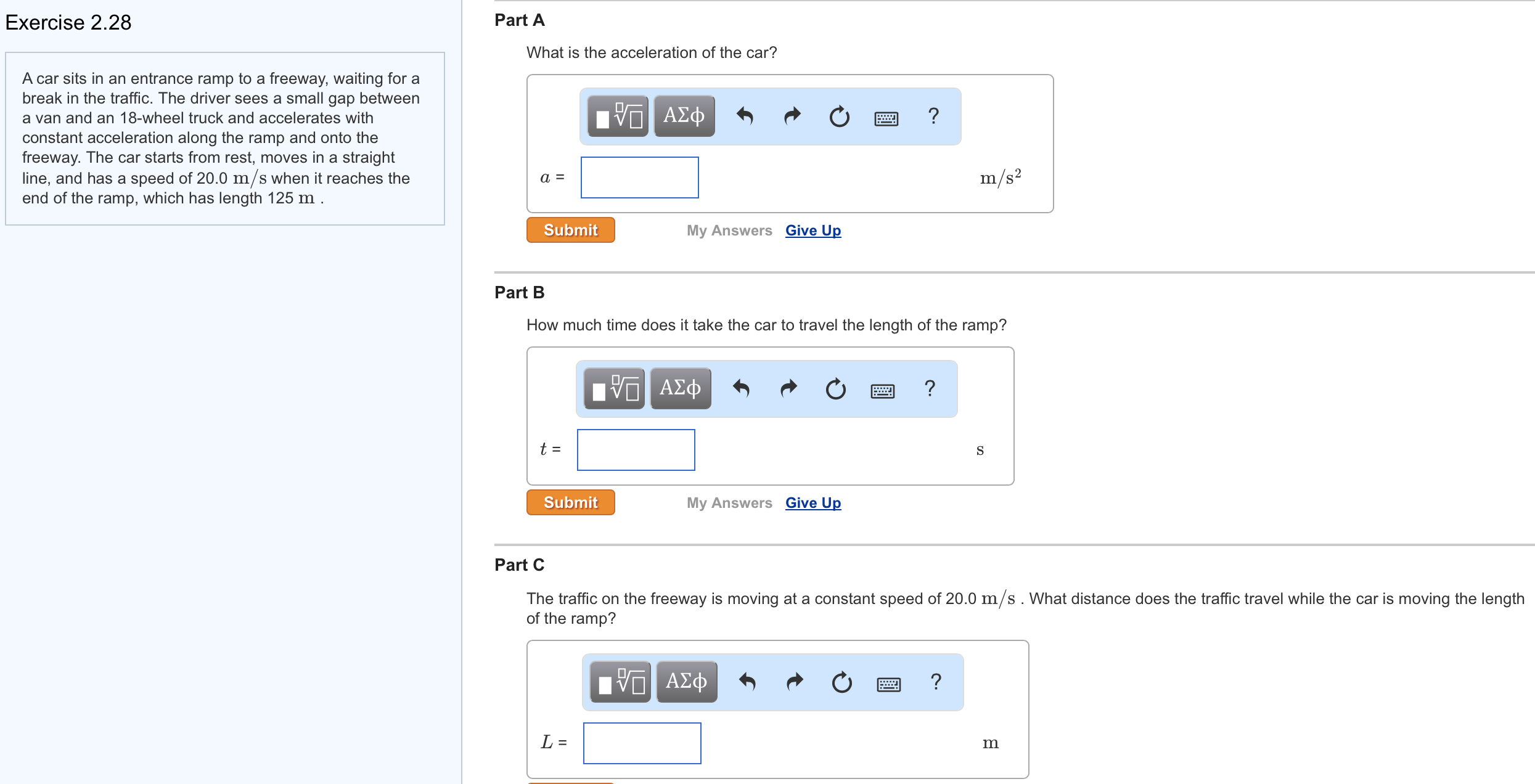 Solved A car sits in an entrance ramp to a freeway, waiting | Chegg.com