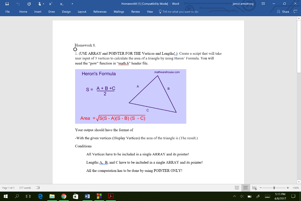 Solved Use Array And Pointer For The Vertices And Lengths 5748