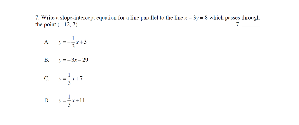 Solved Write a slope-intercept equation for a line parallel | Chegg.com