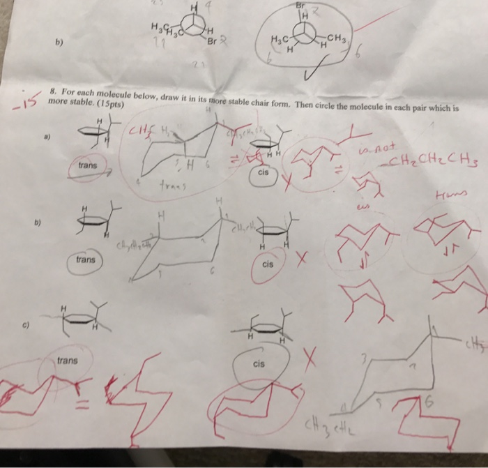 Solved For each molecule below, draw it in its more stable | Chegg.com