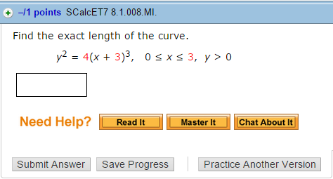 Solved Find the exact length of the curve. y^2 = 4(x + 3)^3, | Chegg.com