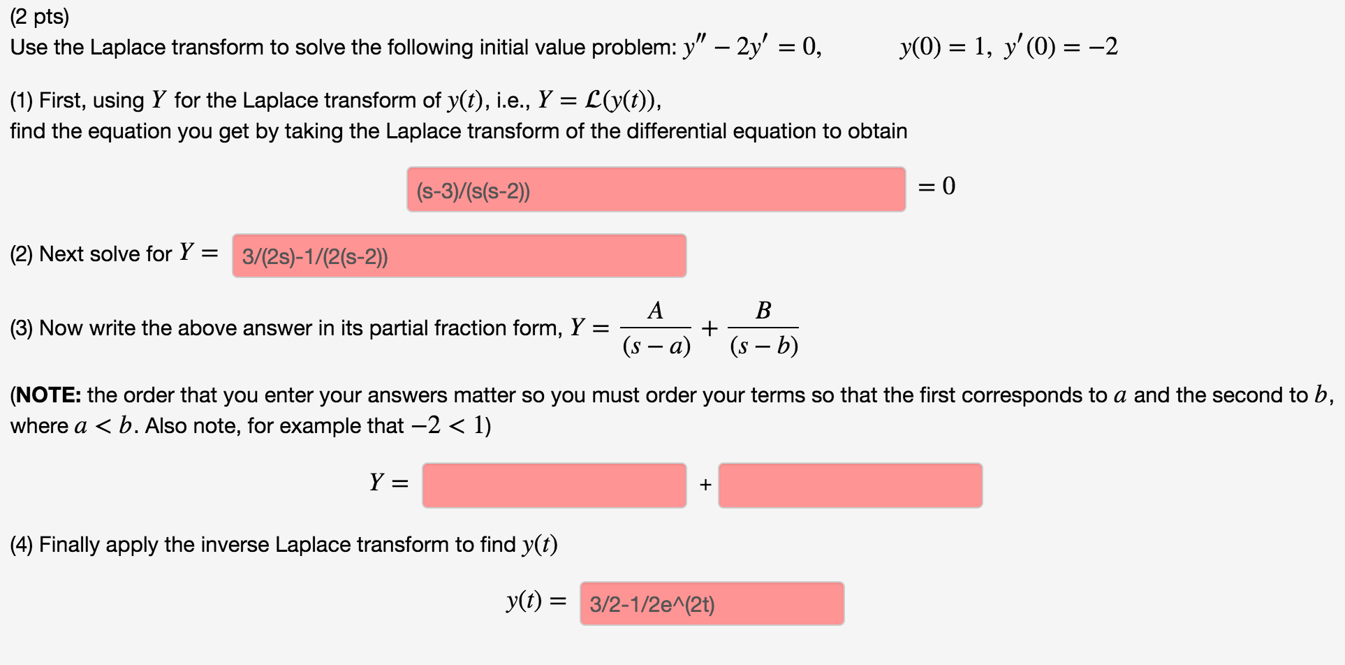 Solved: (2 Pts) Use The Laplace Transform To Solve The Fol... | Chegg.com Solved: (2 Pts) Use The Laplace Transform To Solve The Fol... | Chegg.com