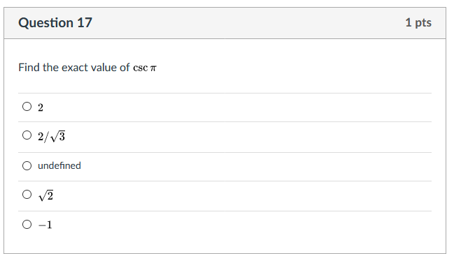 Solved Find the exact value of csc pi 2 2/Squareroot 3 | Chegg.com