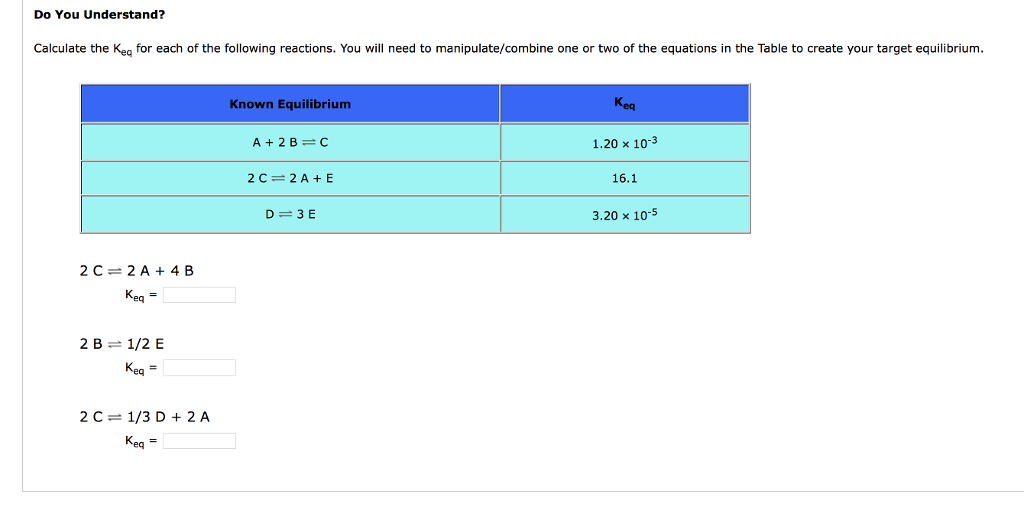 Solved Do You Understand? Calculate the Keq for each of the | Chegg.com