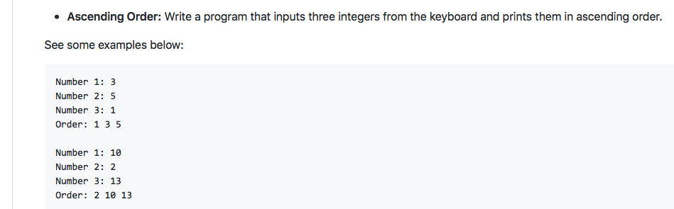 Solved Ascending Order: Write a program that inputs three | Chegg.com