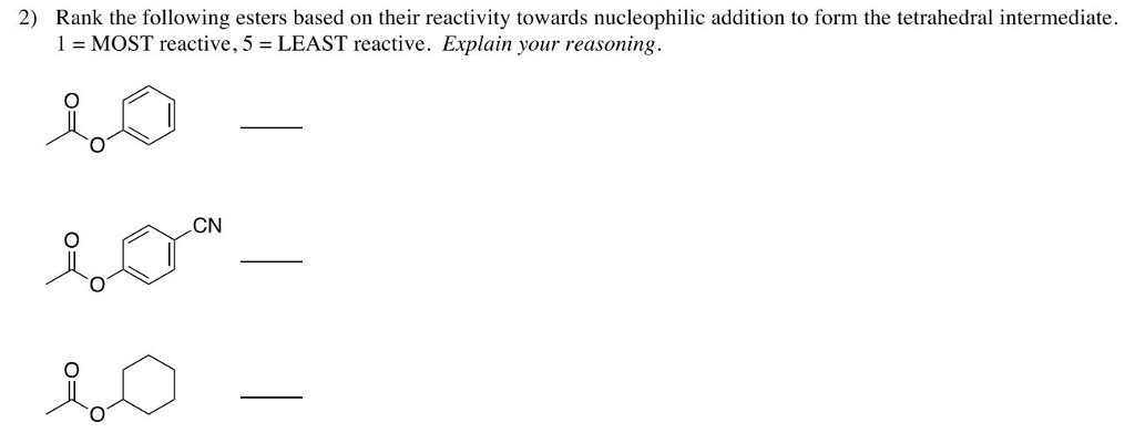 Solved 2) Rank the following esters based on their | Chegg.com