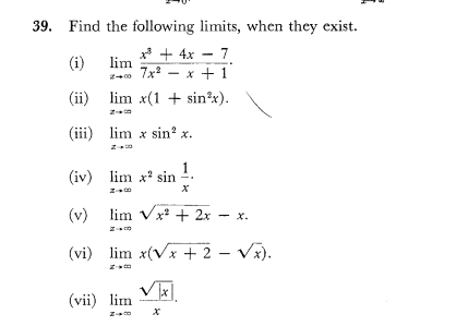 Solved 39. Find the following limits, when they exist. (G) | Chegg.com