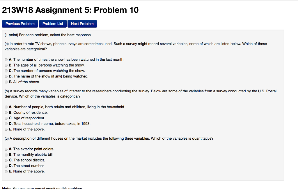 Solved 213W18 Assignment 5: Problem 10 Previous Problem | Chegg.com