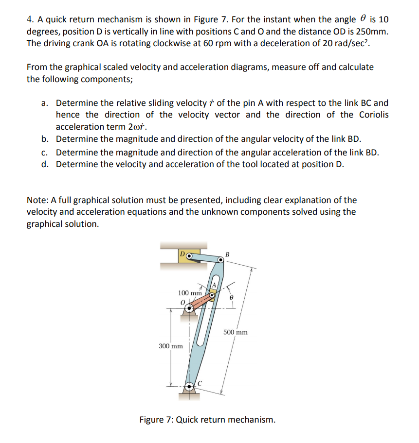 Solved 4. A quick return mechanism is shown in Figure 7. For | Chegg.com
