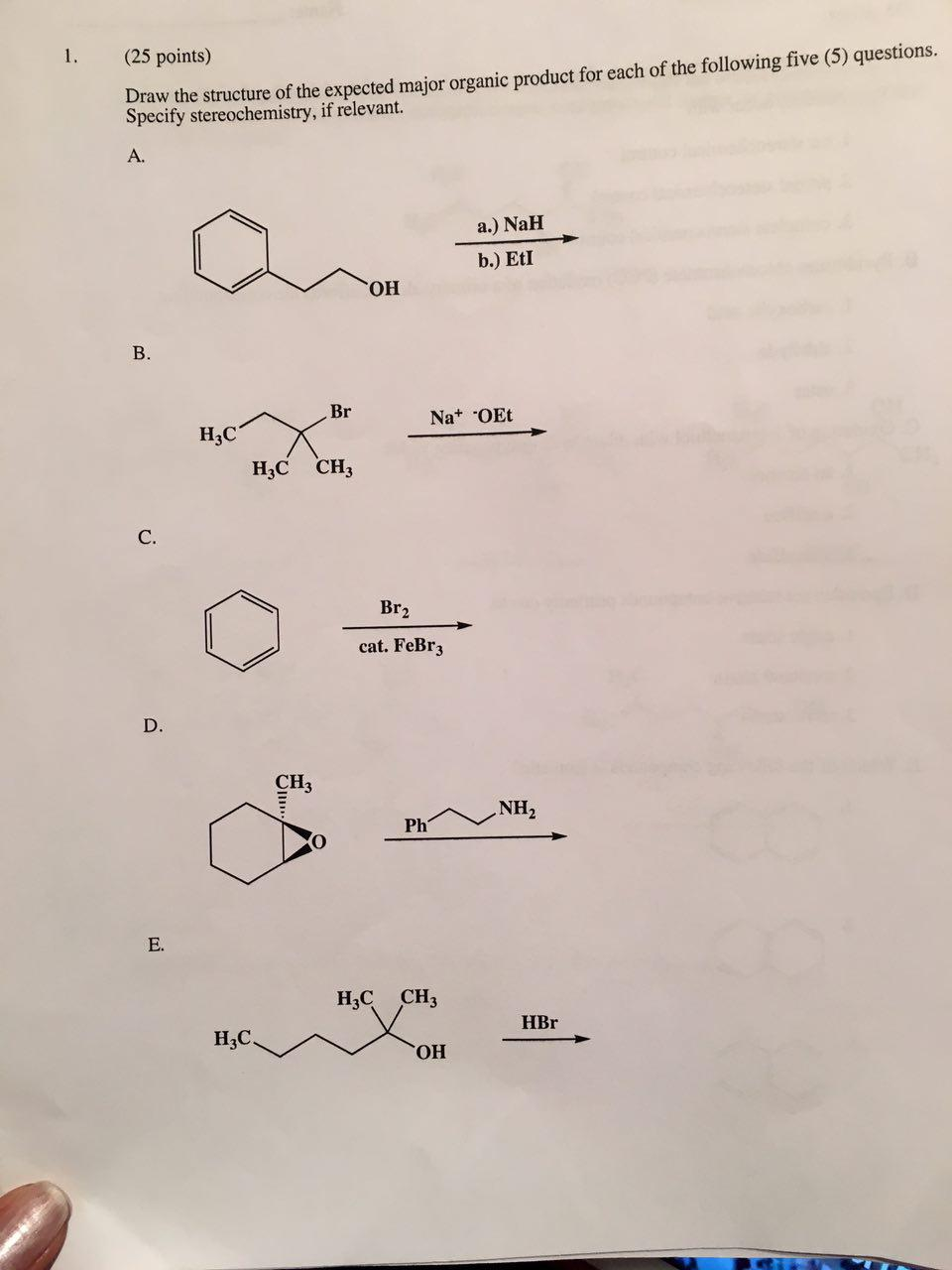 Solved Draw The Structure Of The Expected Major Organic P