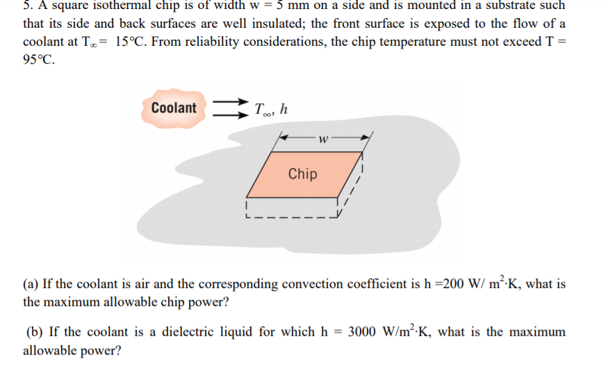 Solved 5. A square isothermal chip is of width w = 5 mm on a | Chegg.com