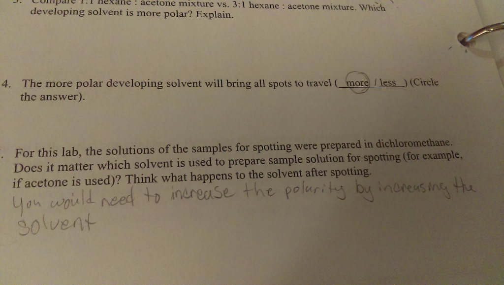 Solved The developing solvents are listed in question | Chegg.com