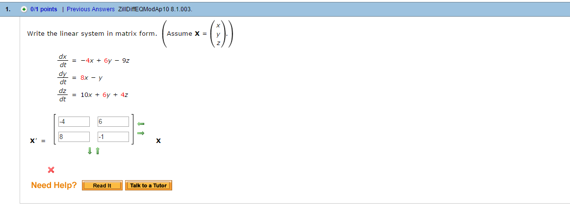 Solved Write The Linear System In Matrix Form Assume X X