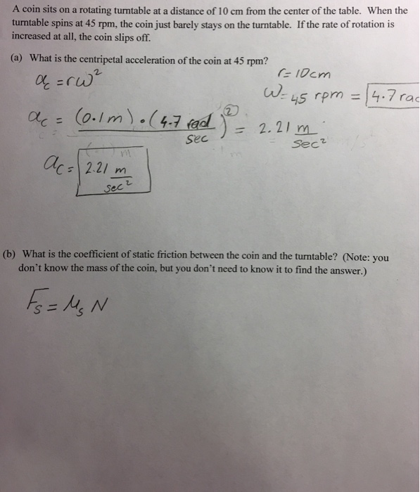 Solved: A Coin Sits On A Rotating Turntable At A Distance ... | Chegg.com
