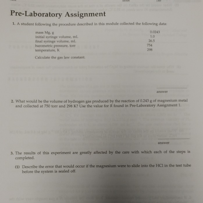Solved Pre-Laboratory Assignment 1. A student following the | Chegg.com