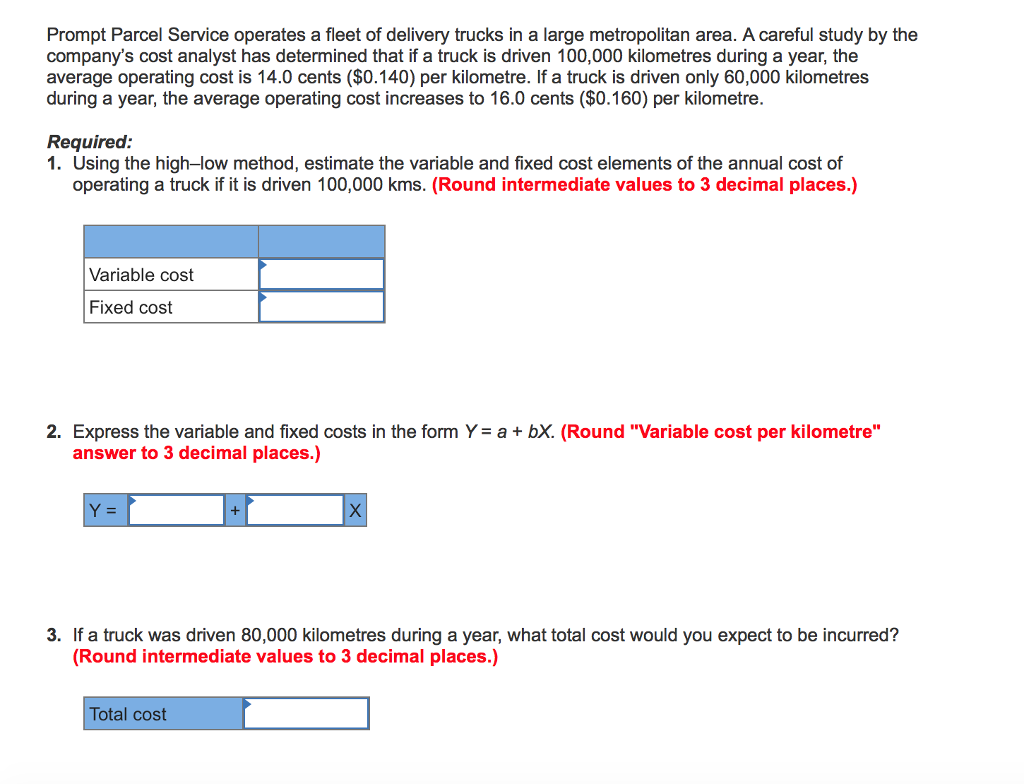 Solved Prompt Parcel Service operates a fleet of delivery | Chegg.com