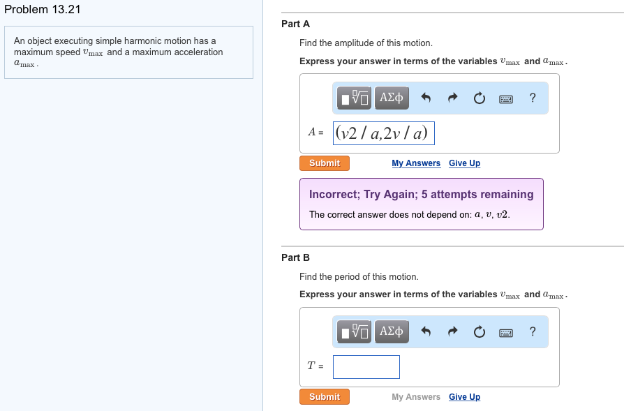 Solved An object executing simple harmonic motion has a | Chegg.com