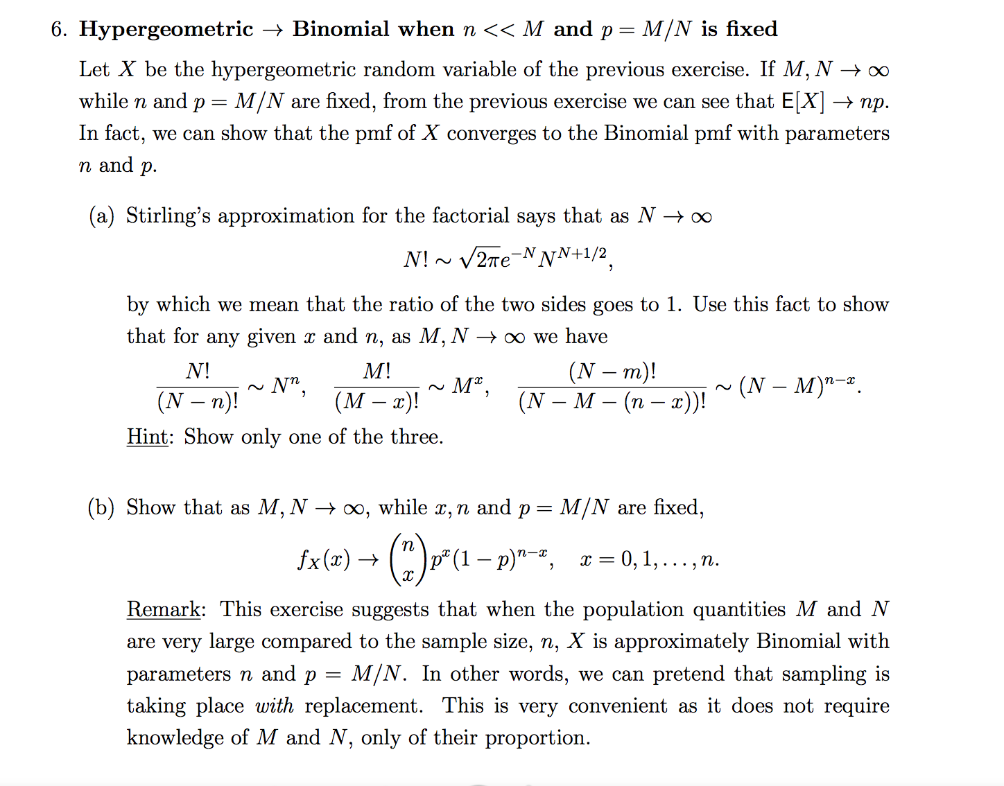 Solved Hypergeometric Rightarrow Binomial When N