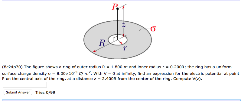 Solved The figure shows a ring of outer radius R = 1.800 m | Chegg.com