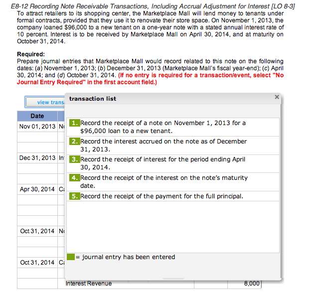 Recording Note Receivable Transactions, Including | Chegg.com