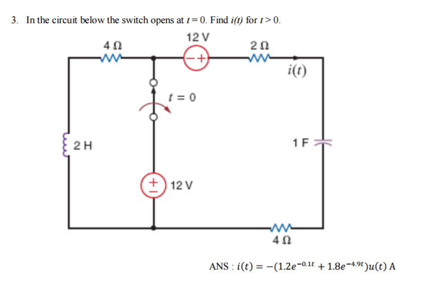 Solved In the circuit below the switch opens at t = 0. Find | Chegg.com