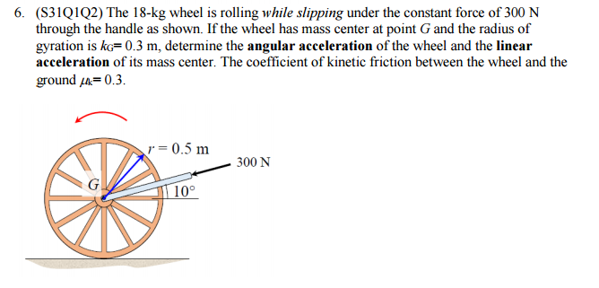 Solved The 18-kg wheel is rolling while slipping under the | Chegg.com