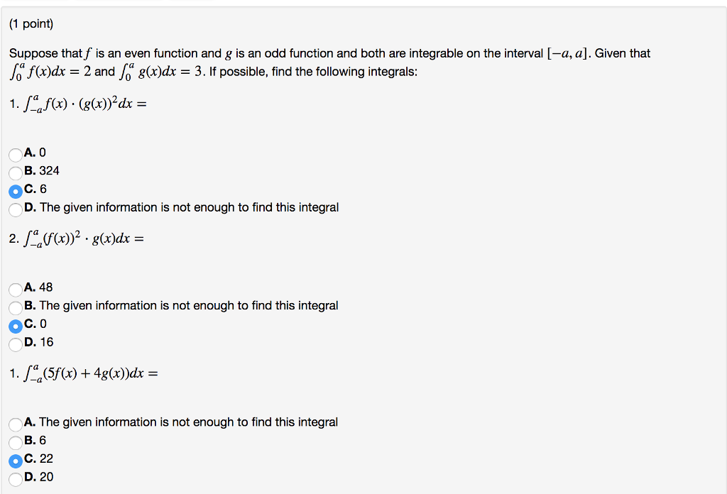 Solved 1 Point Suppose That F Is An Even Function And G Is
