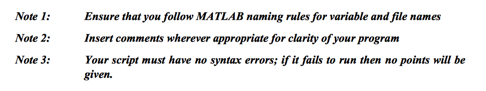 Solved Note 1: Ensure that you follow MATLAB naming rules | Chegg.com