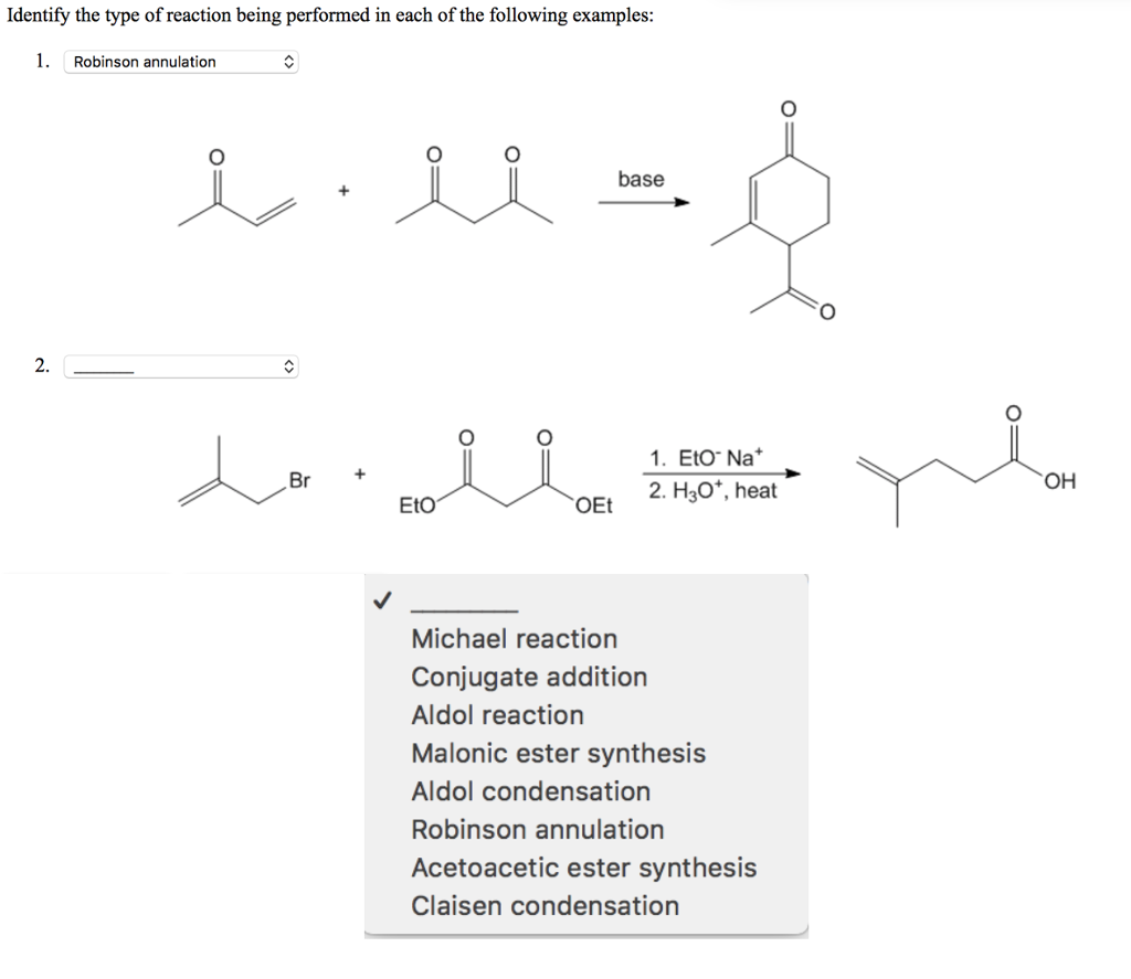 Solved Identify the type of reaction being performed in each | Chegg.com