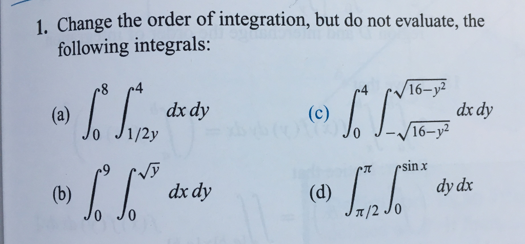 Solved Change the order of integration, but do not evaluate, | Chegg.com