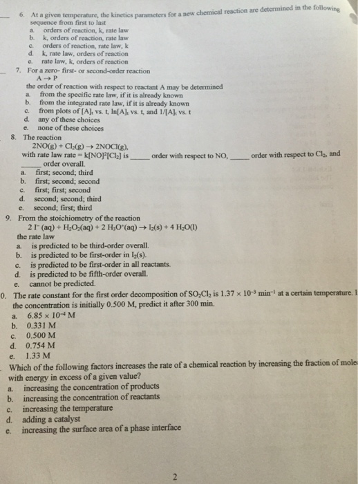 Solved At a given temperature, the kinetics parameters for a | Chegg.com