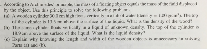 Solved According to Archimedes principle, the mass of a | Chegg.com