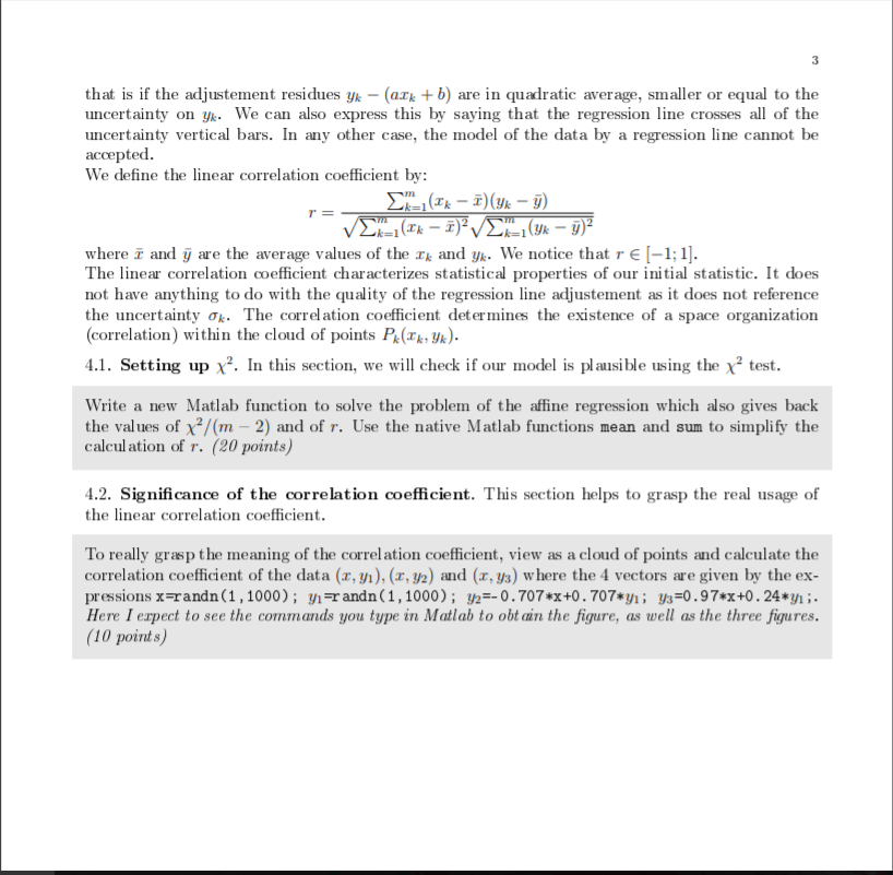 Matlab project: linear regressions using the least | Chegg.com