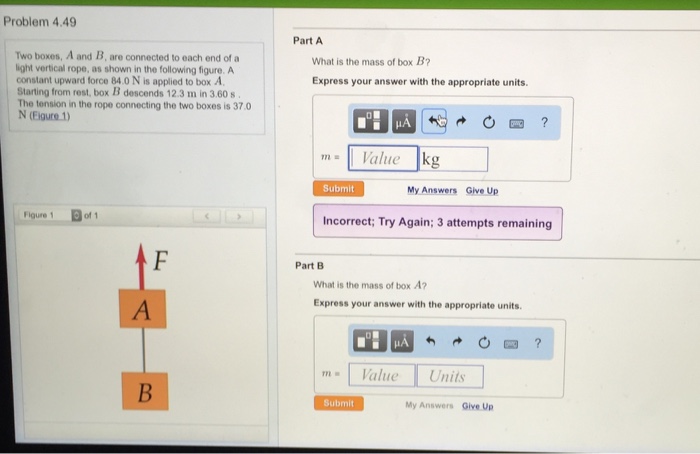 Solved Two boxes. A and B, are connected to each end of a | Chegg.com